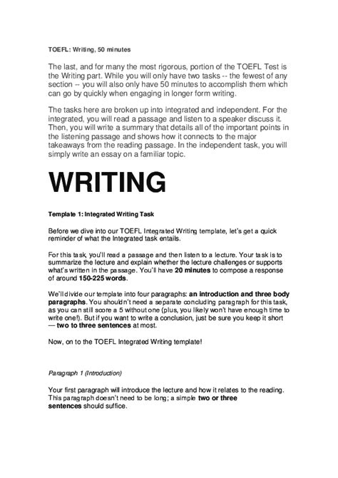 Toefl Writing Template