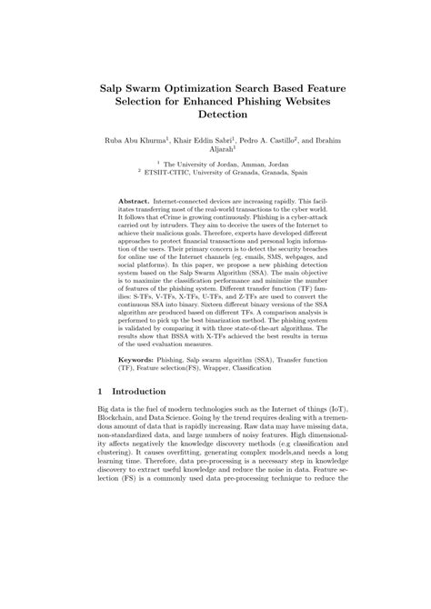 pdf salp swarm optimization search based feature selection for