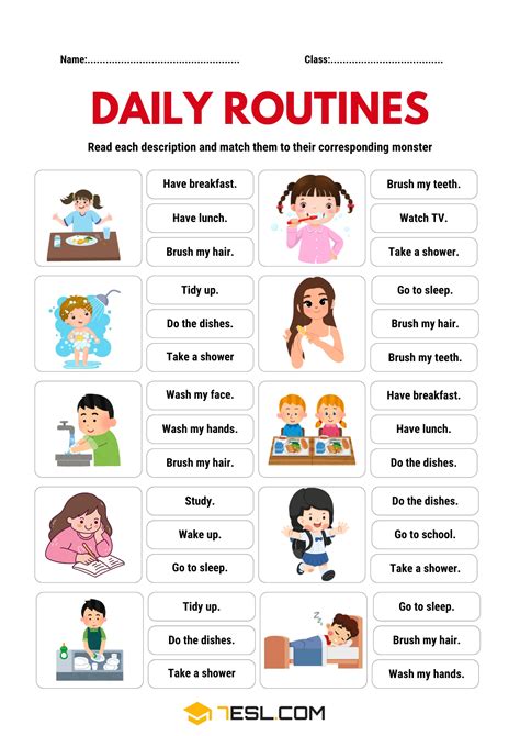 Daily Routines Worksheets For English Learners • 7esl