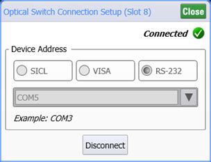 Optical Switch Setup Dialog
