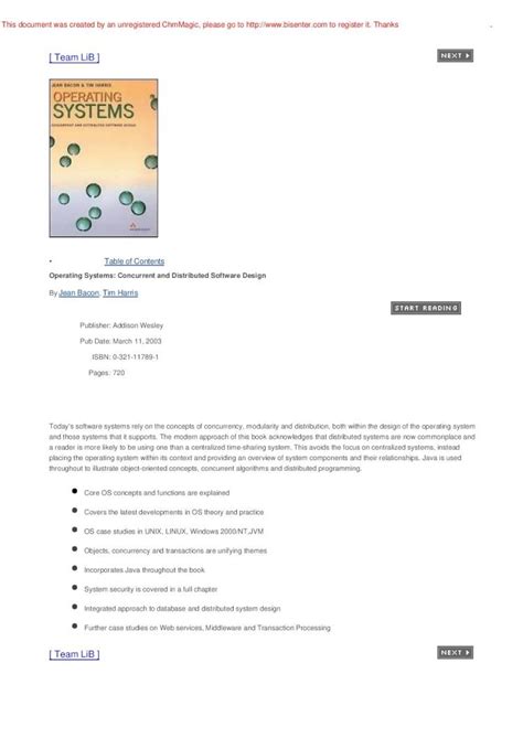 Pdf Operating Systems Concurrent And Distributed Software Design