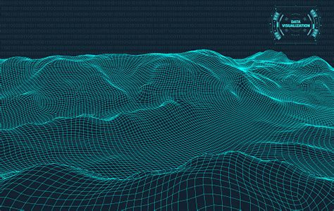 데이터 시각화 배경입니다 미래 지향적인 디자인 Hud 요소입니다 이진 코드 코딩 및 프로그래밍 개념입니다 와이드 앵글 와이어 프레임 풍경 가상현실에 대한 스톡 벡터 아트 및
