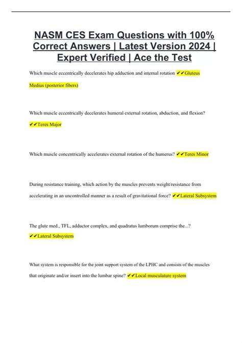 NASM CES Exam Questions With Correct Answers Latest Version Expert Verified Ace