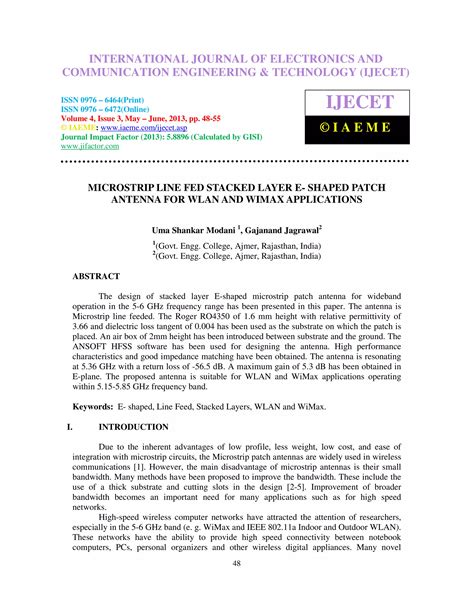 microstrip line fed stacked layer e shaped patch antenna for wlan pdf