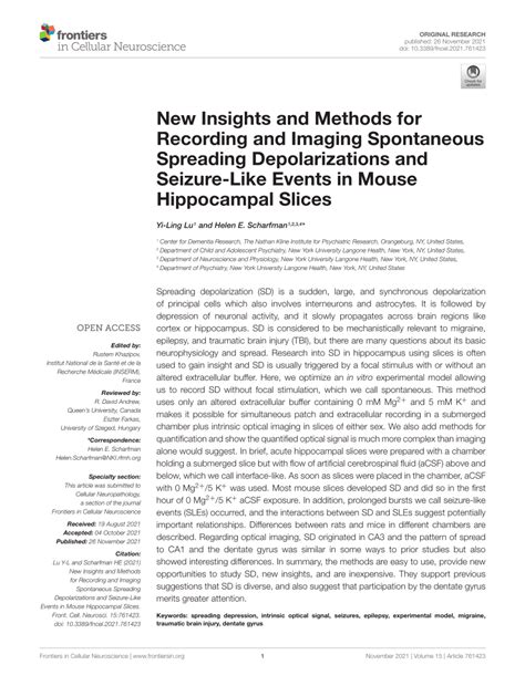 Pdf New Insights And Methods For Recording And Imaging Spontaneous Spreading Depolarizations