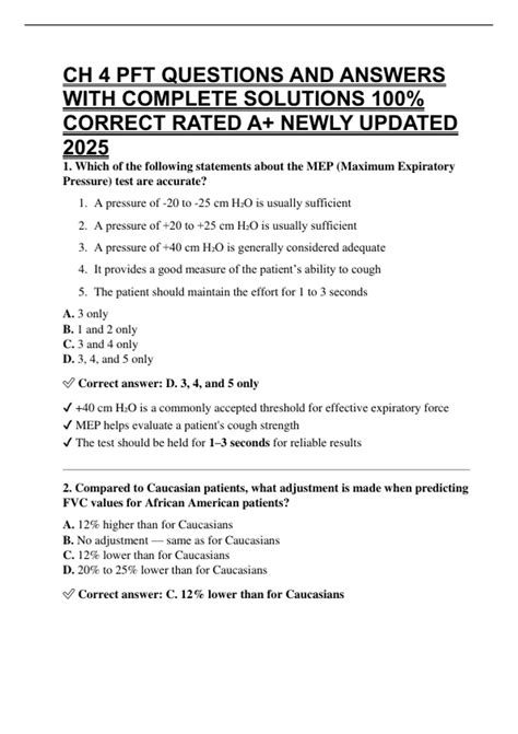 Ch 4 Pft Questions And Answers With Complete Solutions 100 Correct