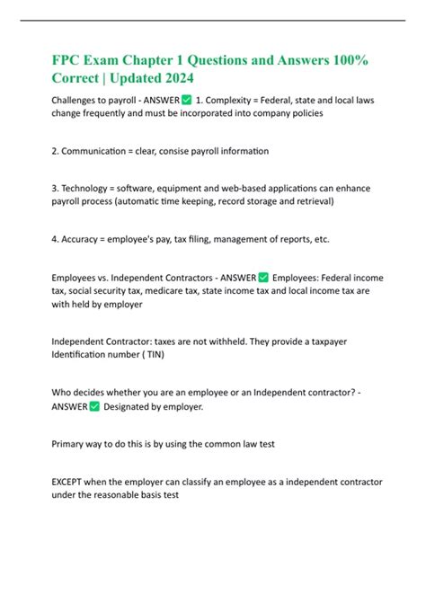 Fpc Exam Chapter 1 Questions And Answers 100 Correct Updated 2024 Fpc Fundamental Payroll