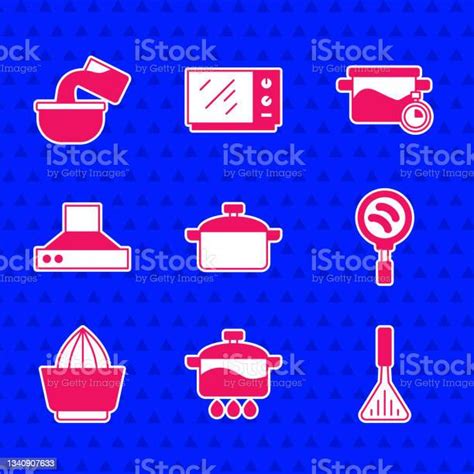 요리 냄비 바베큐 주걱 프라이팬 감귤류 과일 주스기 주방 추출기 팬 및 냄비 아이콘을 설정합니다 벡터 가정 생활에 대한 스톡 벡터 아트 및 기타 이미지 Istock