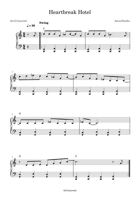 Heartbreak Hotel Elvis Presley Sheet Music For Piano Solo Easy