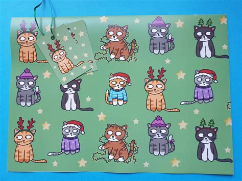 Cat Christmas Paper Green Cat T Wrap Cat T Cat Wrapping Paper