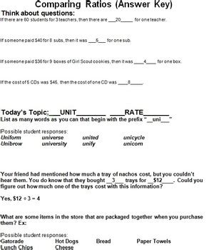 6RPA2 Unit Rate Introduction Notes By Katie Lyn TpT