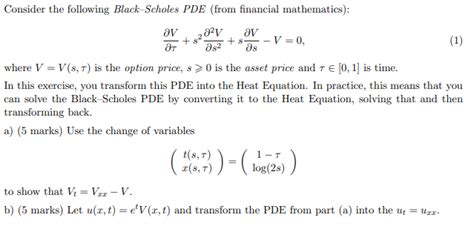 solved consider the following black scholes pde from