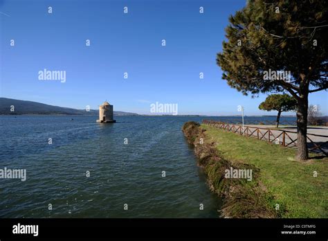 Italy Tuscany Argentario Orbetello Lagoon Ancient Windmill Stock