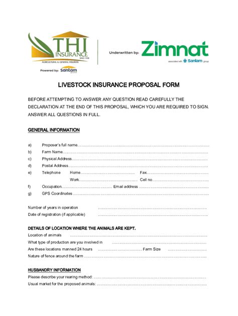Fillable Online Livestock Insurance Proposal Form Fax Email Print Pdffiller