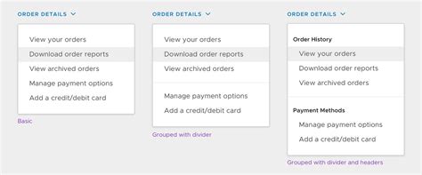 drop down menu examples on e commerce websites