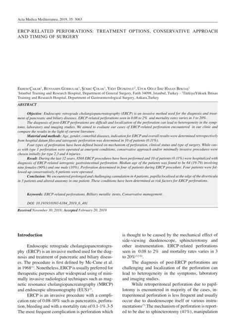 Pdf Ercp Related Perforations Treatment Options Conservative Approach And Timing Of Surgery