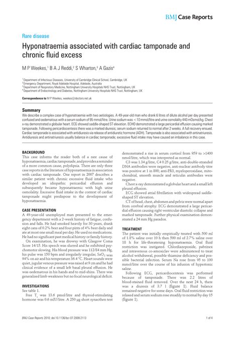 Pdf Hyponatraemia Associated With Cardiac Tamponade And Chronic Fluid