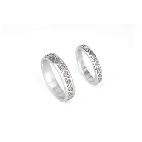 Engraved Trinity Knot Couples Ring Set From Ireland