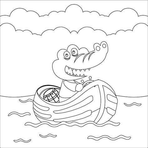 색칠하기 책 개요 보트 어린이 활동 색칠하기 책 또는 페이지를 위한 유치한 디자인 프리미엄 벡터