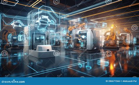 Industry 4 0 Smart Factory Interior Showcases Advanced Automation Machinery And Robotics In A