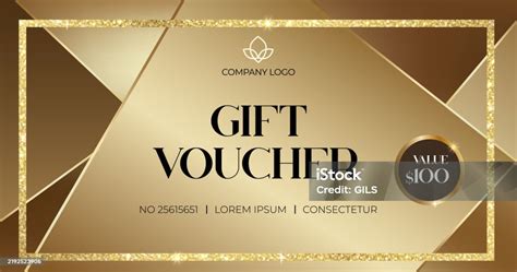 황금색 요소가 있는 우아한 상품권 럭셔리 상품권 기프트 카드 쿠폰 템플릿입니다 프로모션 또는 전단지 제공 고객에 대한 스톡 벡터