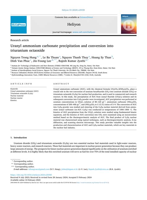 Pdf Uranyl Ammonium Carbonate Precipitation And Conversion Into