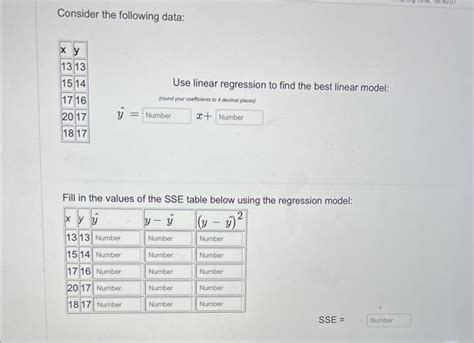 solved consider the following data use linear regression to