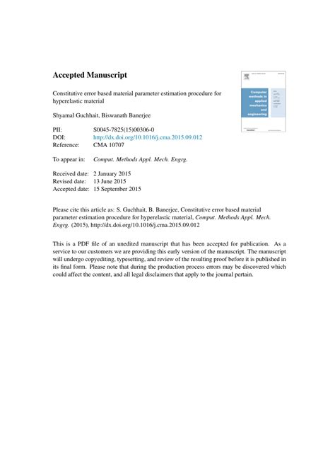 Pdf Constitutive Error Based Material Parameter Estimation Procedure