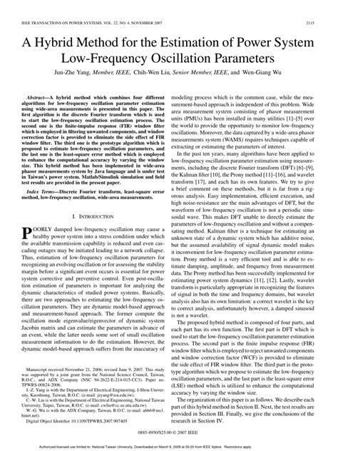Pdf A Hybrid Method For The Estimation Of Power System Low Frequency Oscillation Parameters