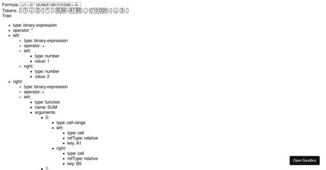 Excel Formula Tokenizer Examples Codesandbox