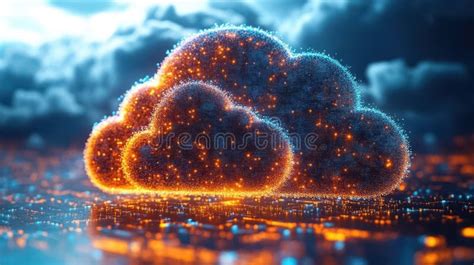 Cloud Computing Concept Showcasing File Upload And Storage Symbols