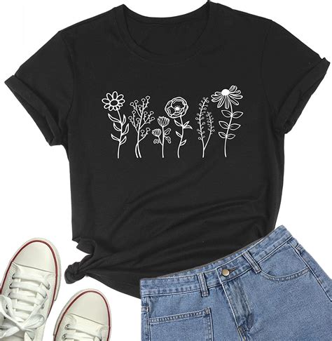 Flower Graphic T Shirt For Women Cute Floral Printed Shirt Tops