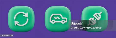 환경 아이콘 녹색 버튼에 전기 자동차 3d 아이콘 흰색 윤곽선 에너지 아이콘 3d 렌더링 급유에 대한 스톡 사진 및 기타 이미지 Istock