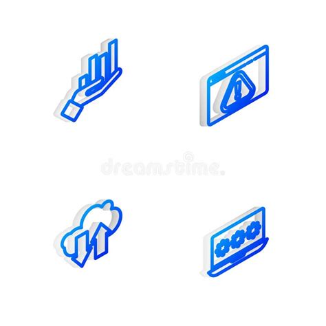 Set Isometric Line Browser With Exclamation Mark Pie Chart Infographic