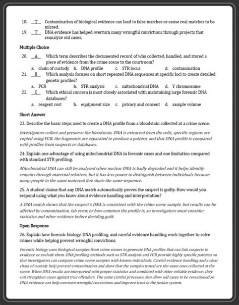 Forensic Biology Dna Profiling And Crime Scenes Review Worksheet Biology