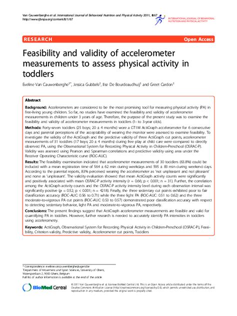 pdf feasibility and validity of accelerometer measurements to assess