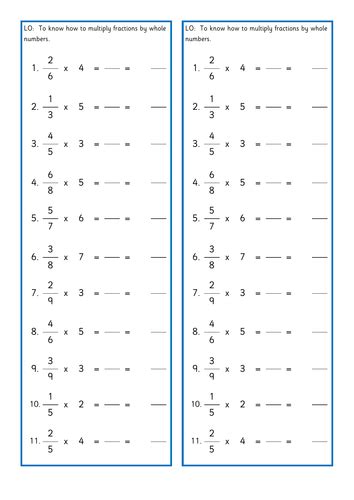 Multiplying Fractions By Whole Numbers Differentiated Skills Tasks
