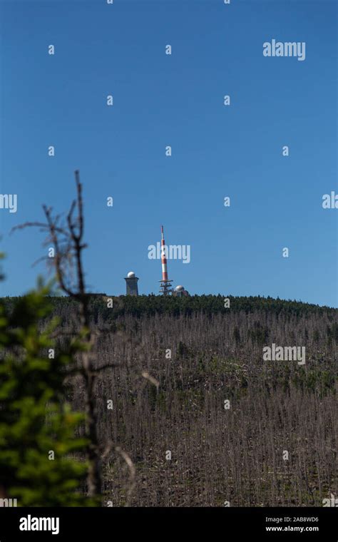 Hiking To The Brocken Local Mountain With Blue Sky Portrait Stock