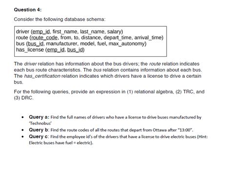 solved question 4 consider the following database schema