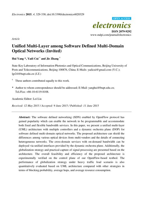 Pdf Unified Multi Layer Among Software Defined Multi Domain Optical Networks Invited