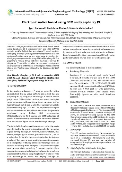 Pdf Electronic Notice Board Using Gsm And Raspberry Pi