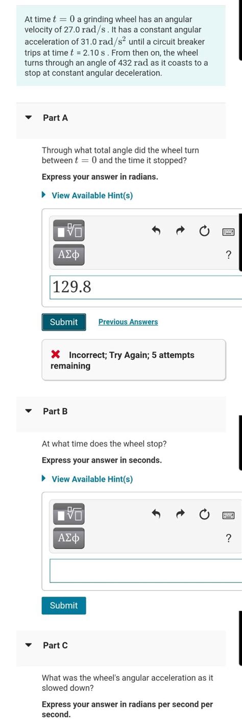 Solved At Time T 0 A Grinding Wheel Has An Angular