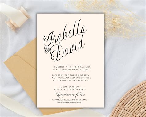 Printable Script Wedding Invitation Template Editable Invitation Template Minimalist Wedding