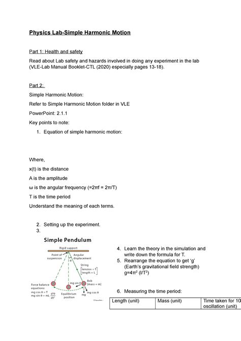 Simple Harmonic Motion Guide Physics Lab Simple Harmonic Motion Part Health And Safety