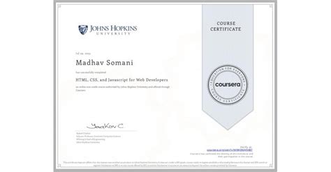 Madhav Somani On Linkedin Completion Certificate For Html Css And Javascript For Web Developers