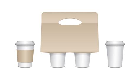 종이 컵과 플라스틱 캡세트 커피 컵 판지 홀더 벡터 용지 팩 홀더 모형 골판지 커피 컵 홀더 테이크 아웃 3차원 형태에 대한 스톡 벡터 아트 및 기타 이미지 Istock