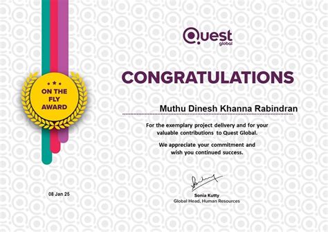 Muthu Dinesh On Linkedin First On The Fly Award In Quest Global 😍