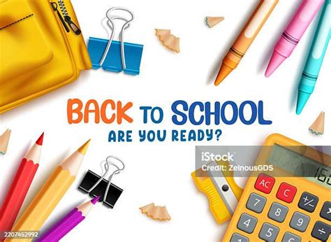 학교 벡터 배경 디자인으로 돌아 가기 학교로 돌아갈 준비가되어 있습니까 교육 용품이 포함 된 텍스트 0명에 대한 스톡 벡터 아트