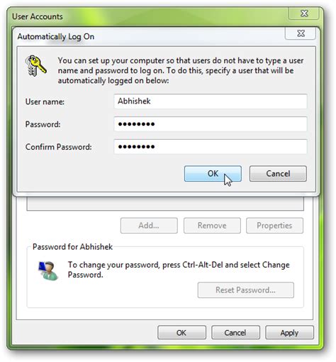 Log On Automatically In Windows 7