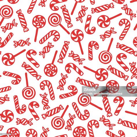 손으로 그린 롤리팝 사탕 지팡이와 사탕과 벡터 원활한 패턴 크리스마스 포장 직물 및 배경을위한 귀여운 디자인 겨울에 대한 스톡 벡터 아트 및 기타 이미지 Istock